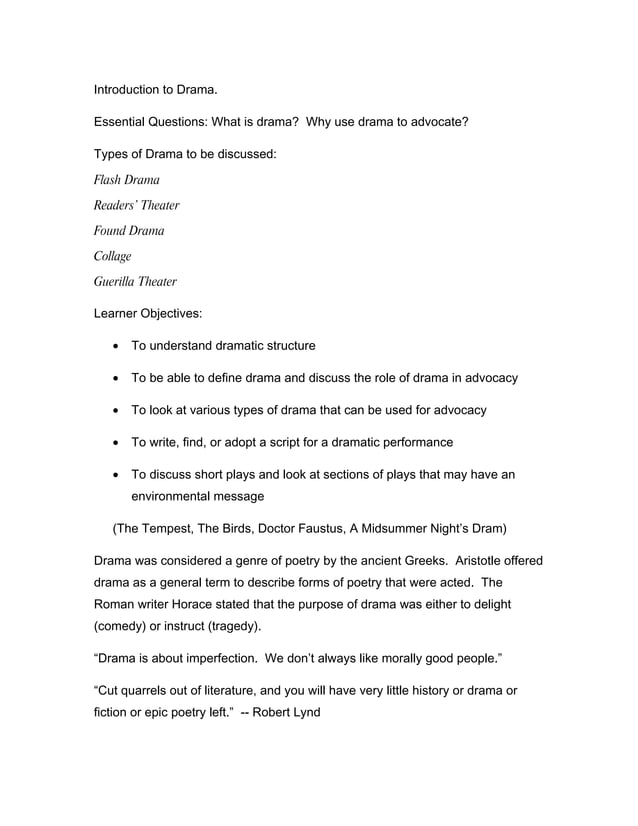 Introduction To Drama | DOC | Drama | Genres