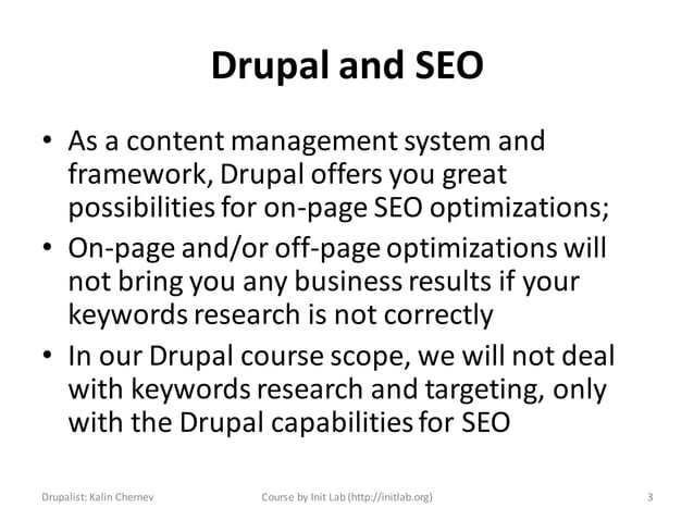 Introduction to Drupal 7 - SEO | PPT