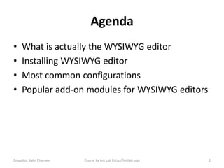 Introduction to Drupal 7 - Installing and configuring WYSIWYG editors in Drupal | PDF