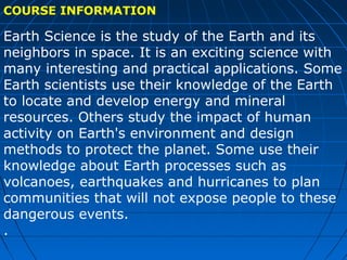1_Introduction to Earth Science - Branches and Systems (1st day) | PPT