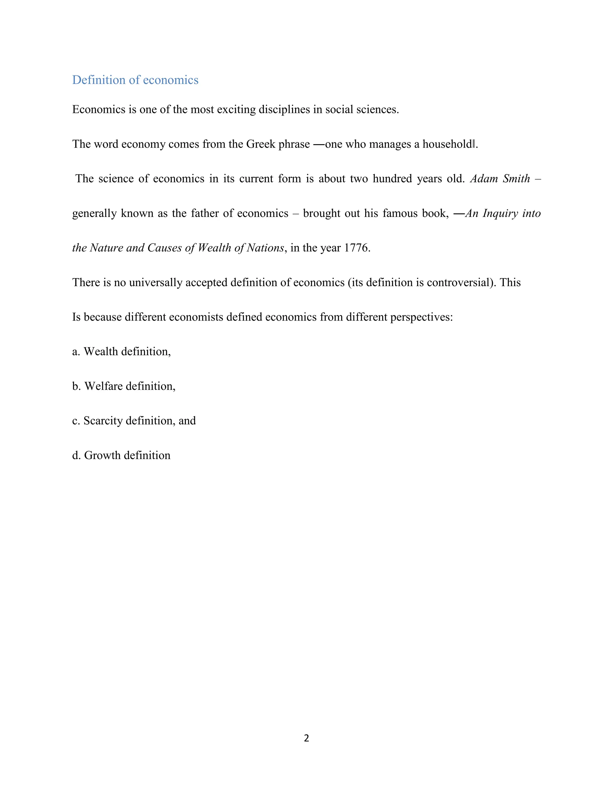 ECONOMICS Module Chapter 1 Part 2 for Freshman 1st Semester Students | PDF