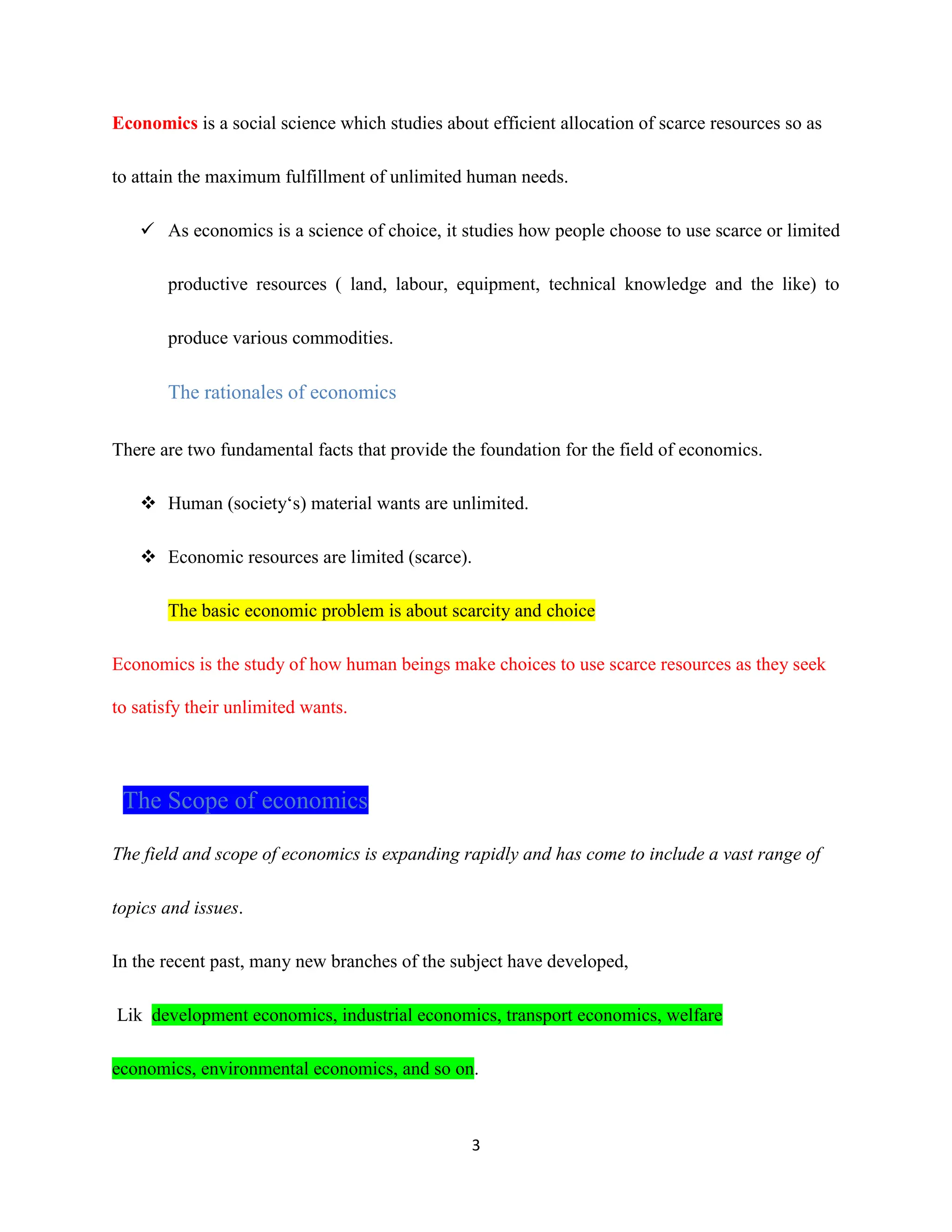 ECONOMICS Module Chapter 1 Part 2 for Freshman 1st Semester Students | PDF
