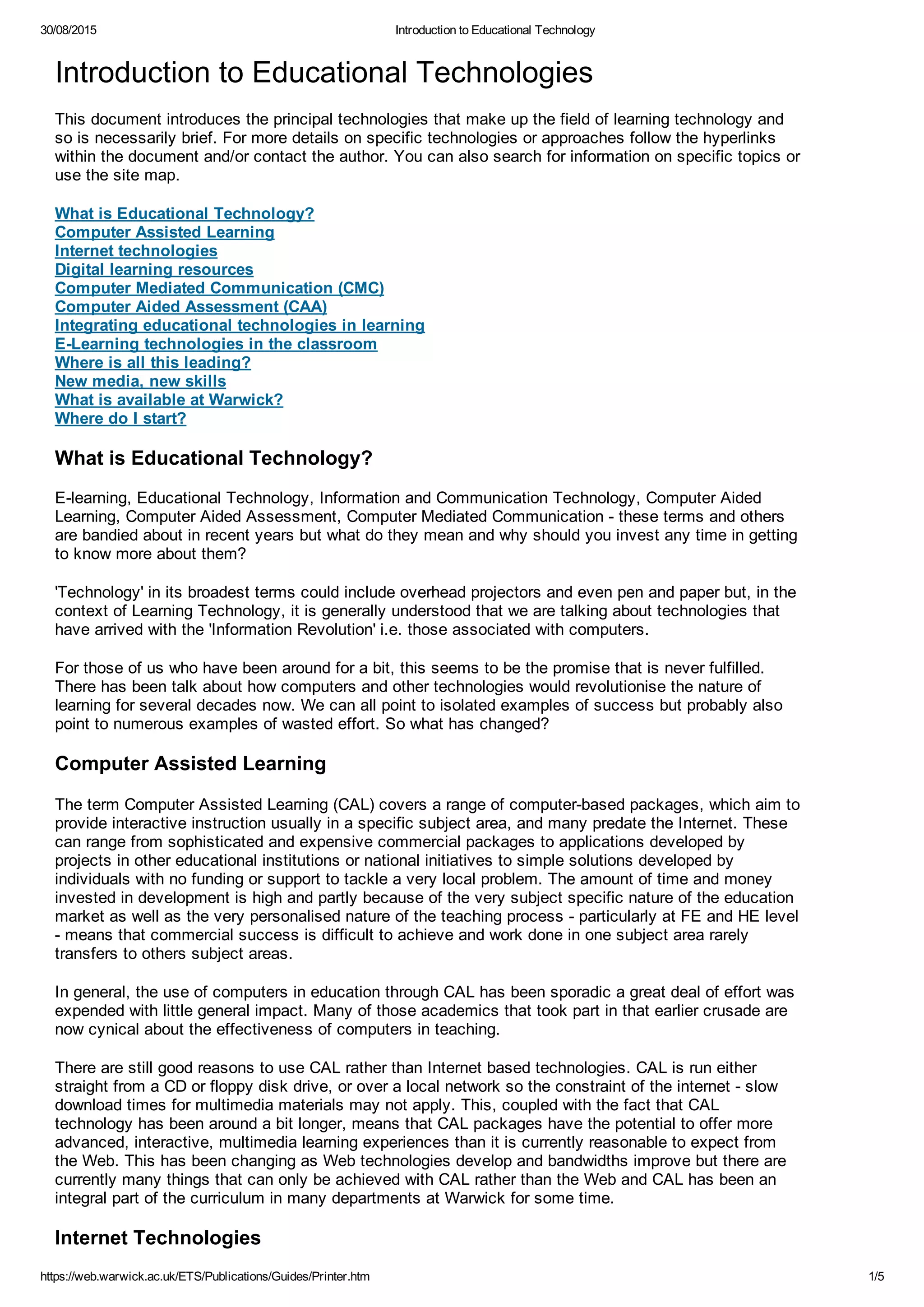 Introduction to educational technology | PDF