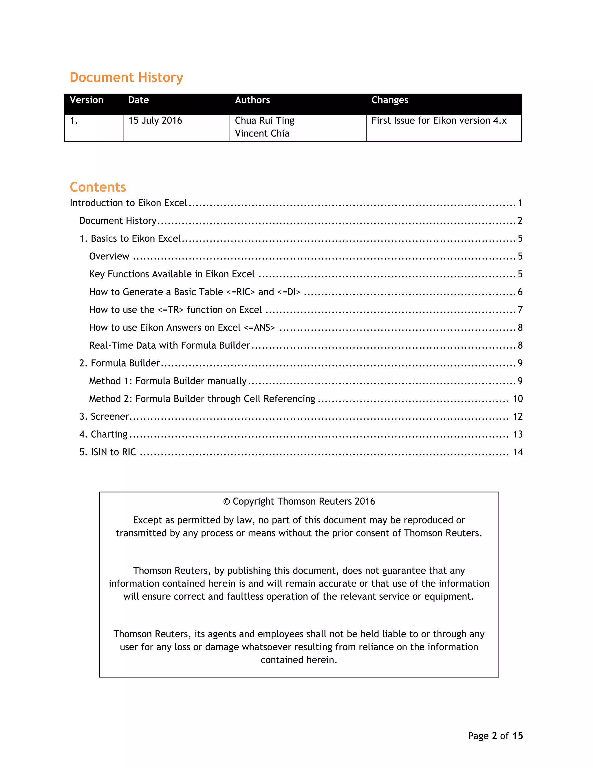 Introduction to Eikon Excel | PDF