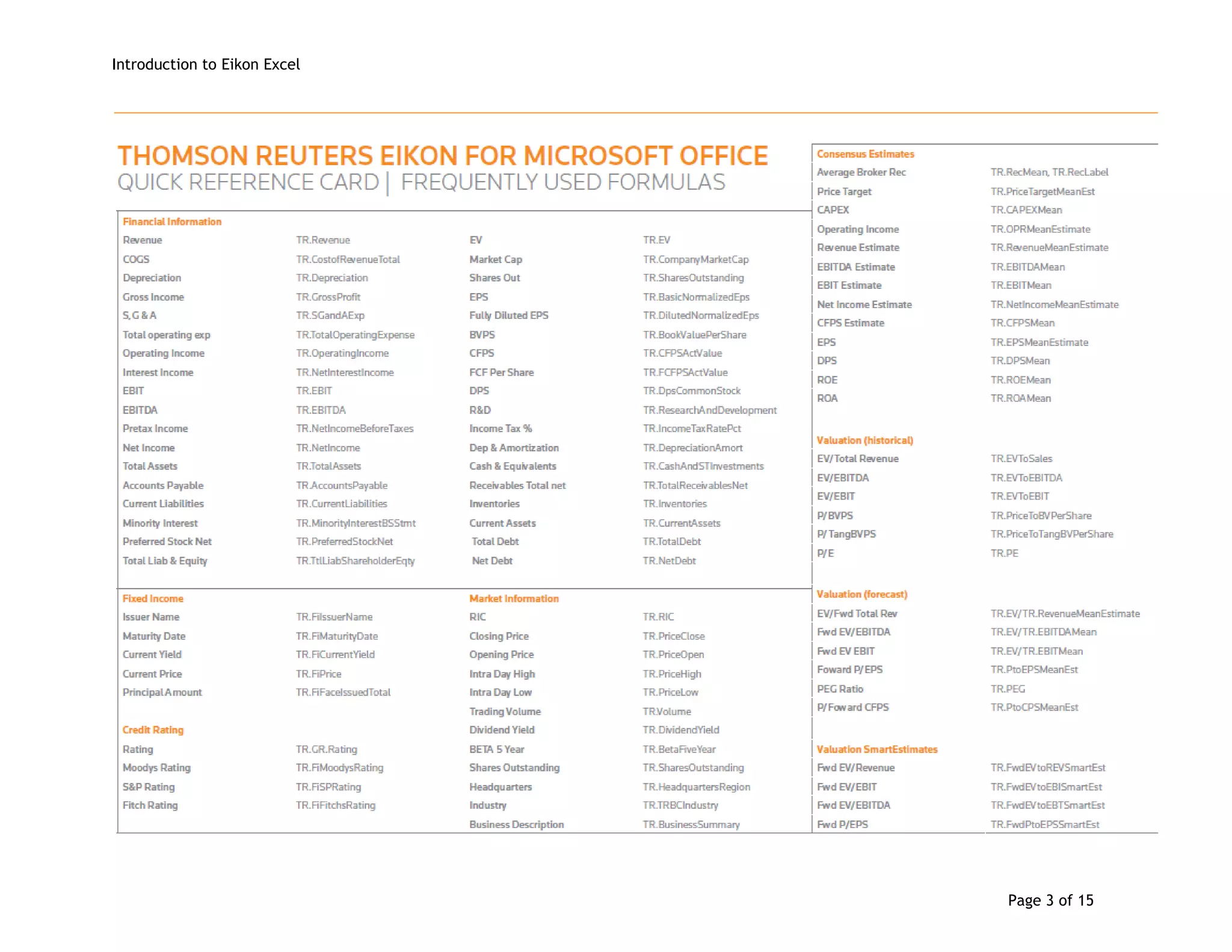 Introduction to Eikon Excel | PDF