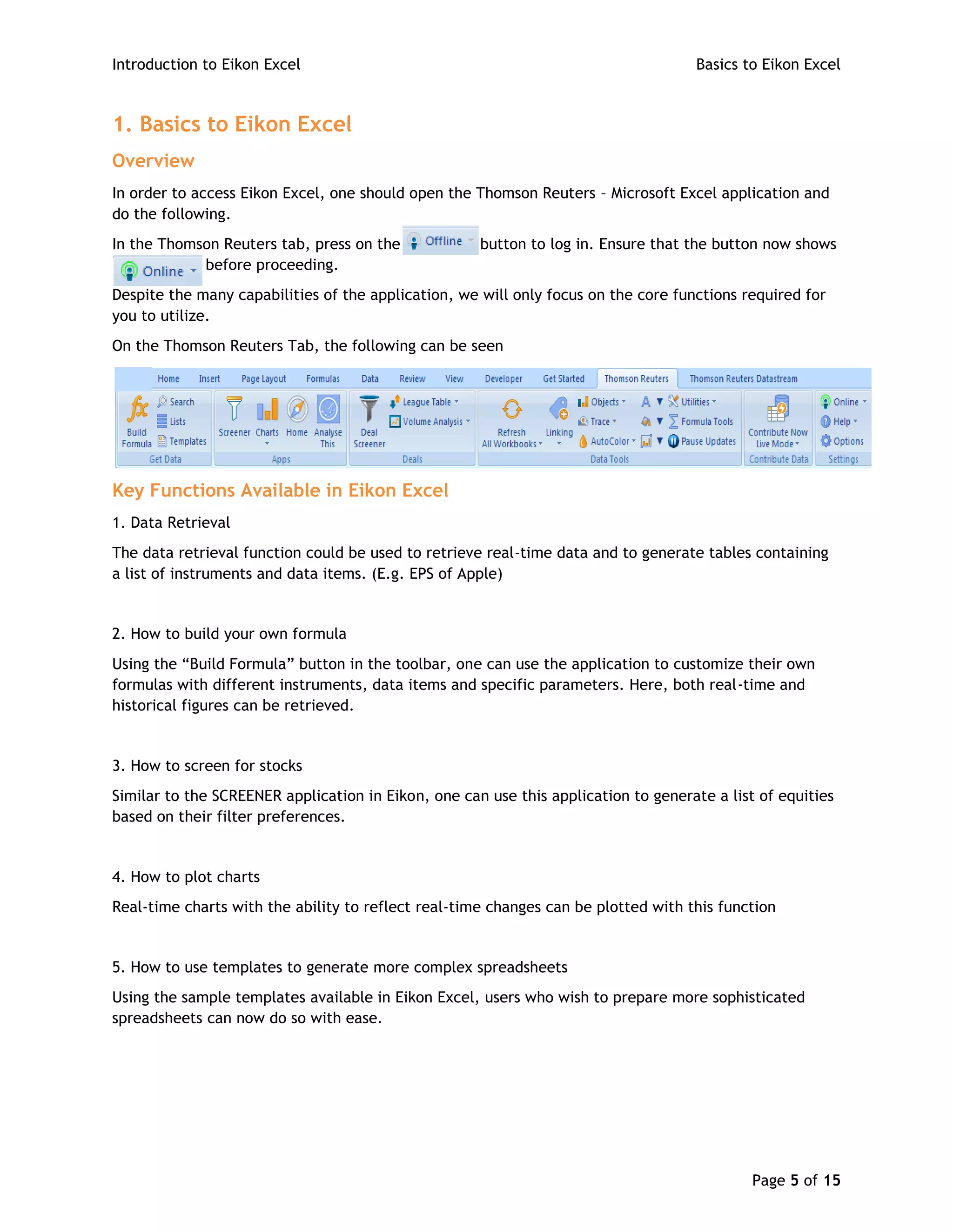 Introduction to Eikon Excel | PDF