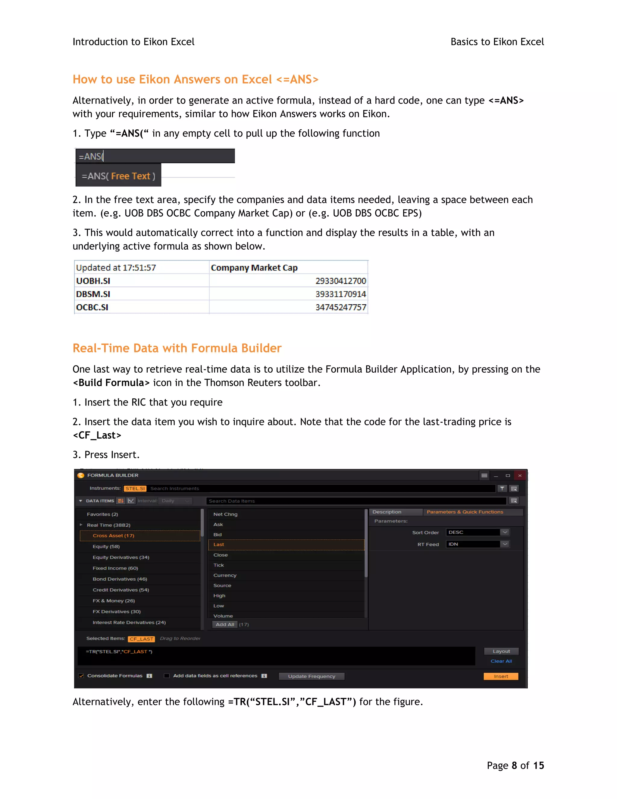 Introduction to Eikon Excel | PDF