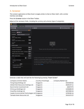 Introduction to Eikon Excel | PDF