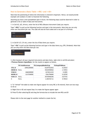 Introduction to Eikon Excel | PDF