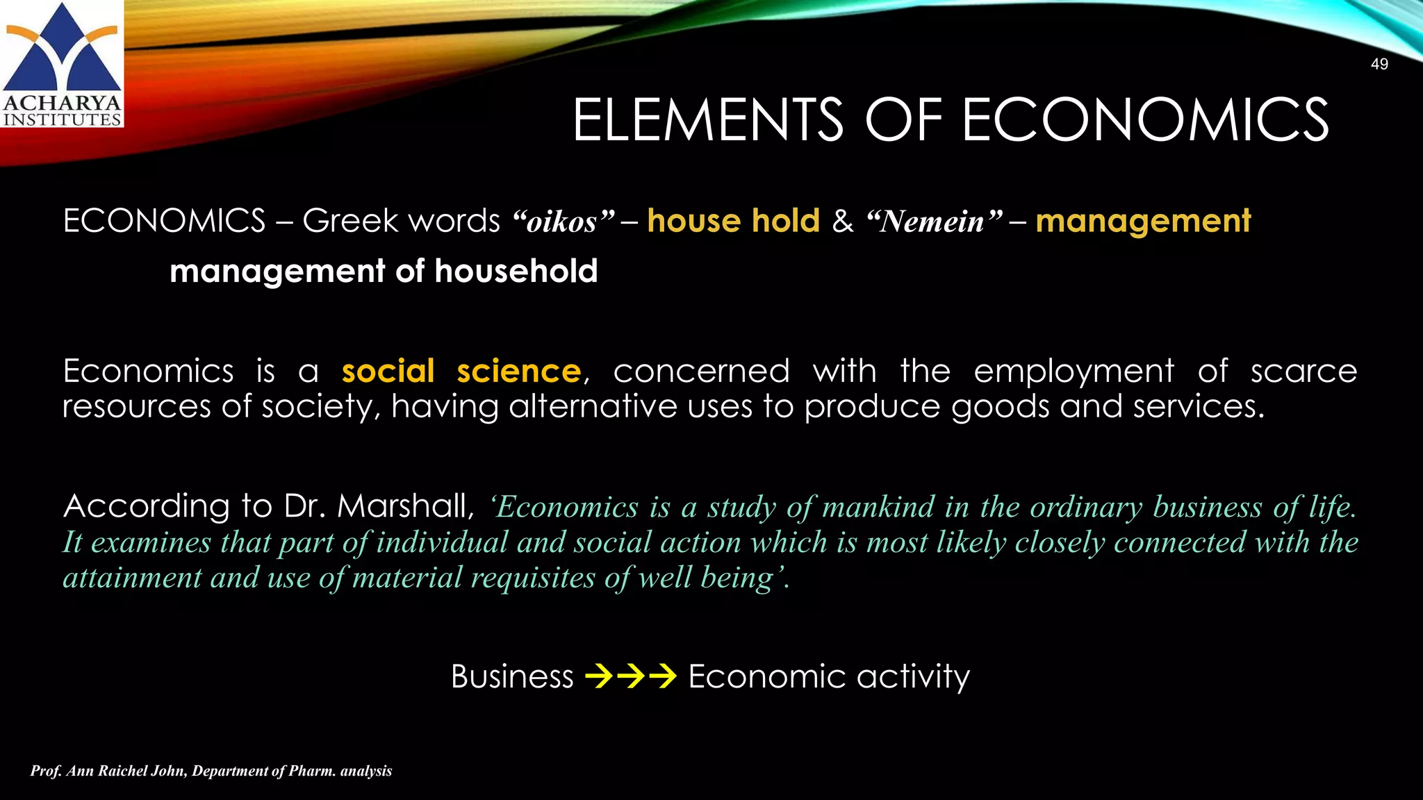 Introduction to elements for economics & management | PDF