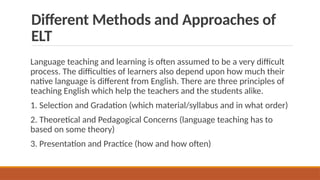 INTRODUCTION TO ELT topic in English language teaching | PPTX