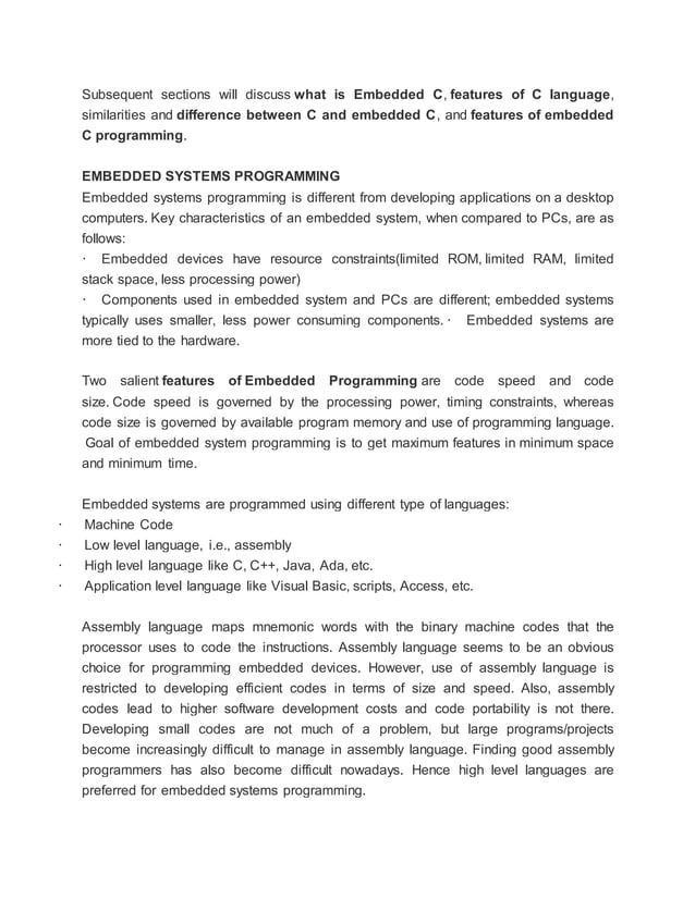 Introduction to embedded c | DOCX