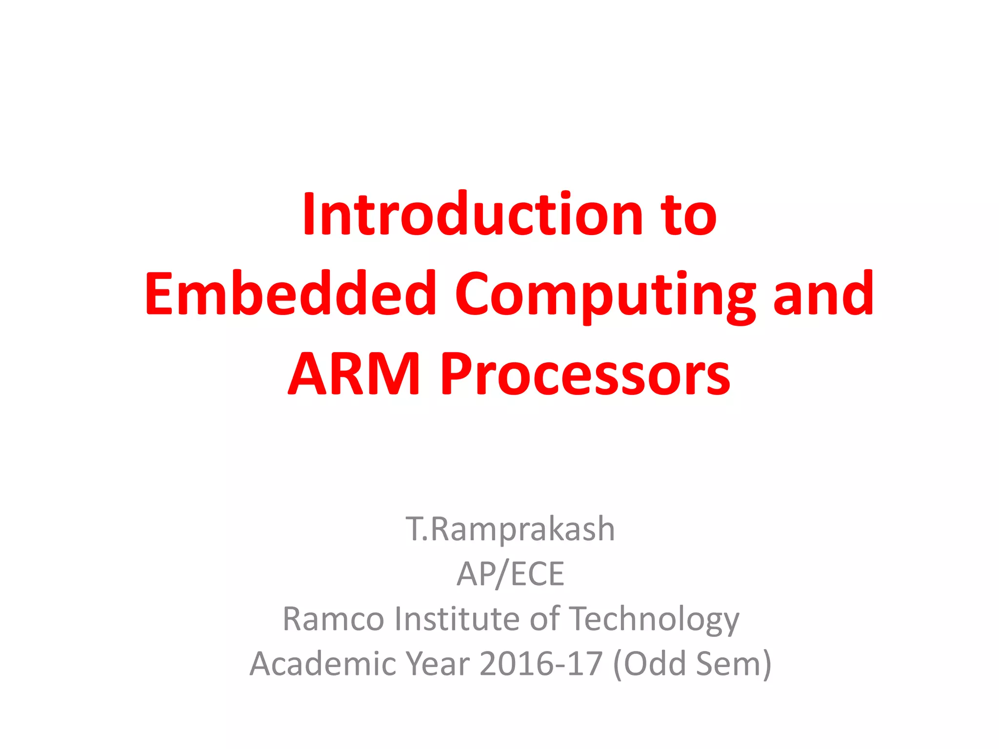 Introduction To Embedded Computing And Arm Processors Ppt