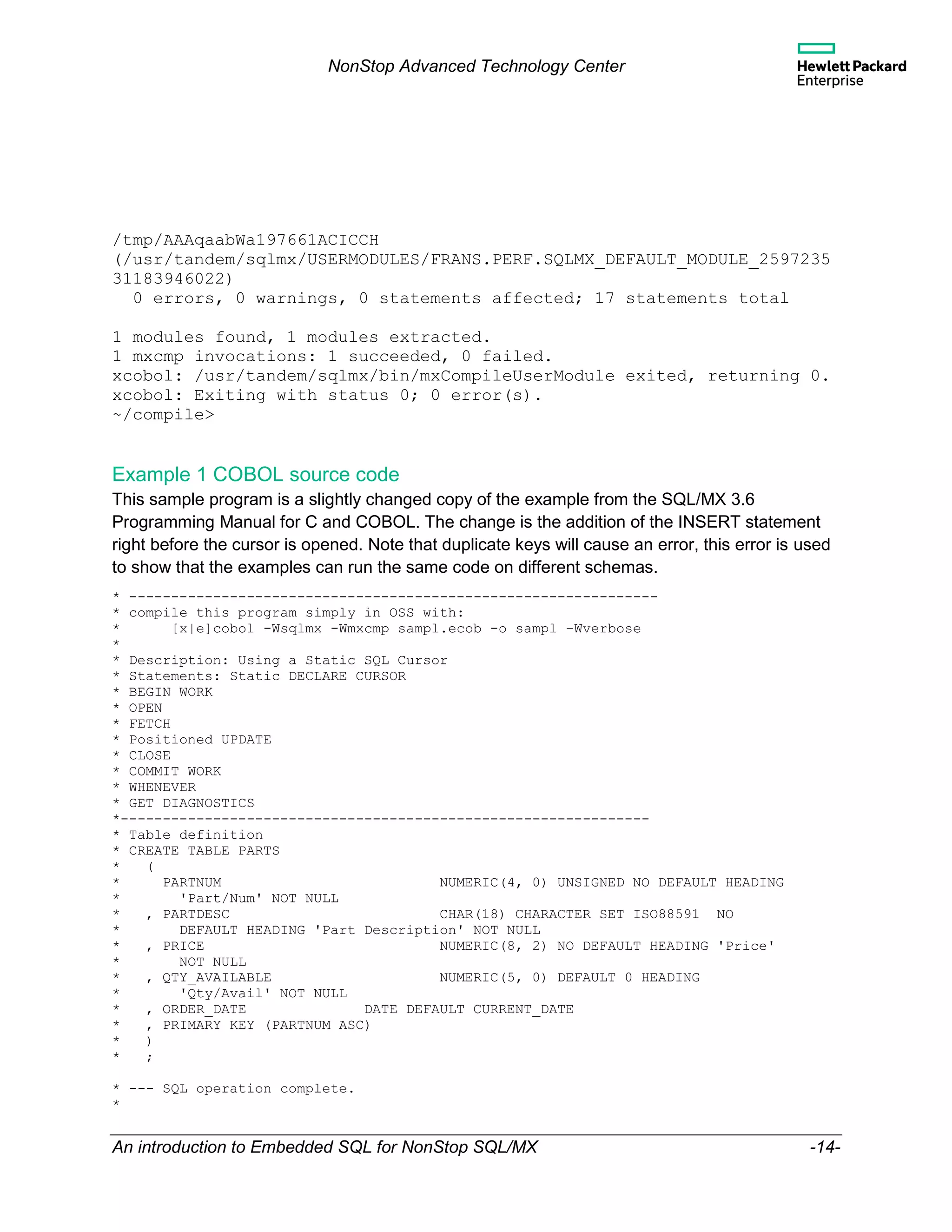 Introduction to embedded sql for NonStop SQL | PDF