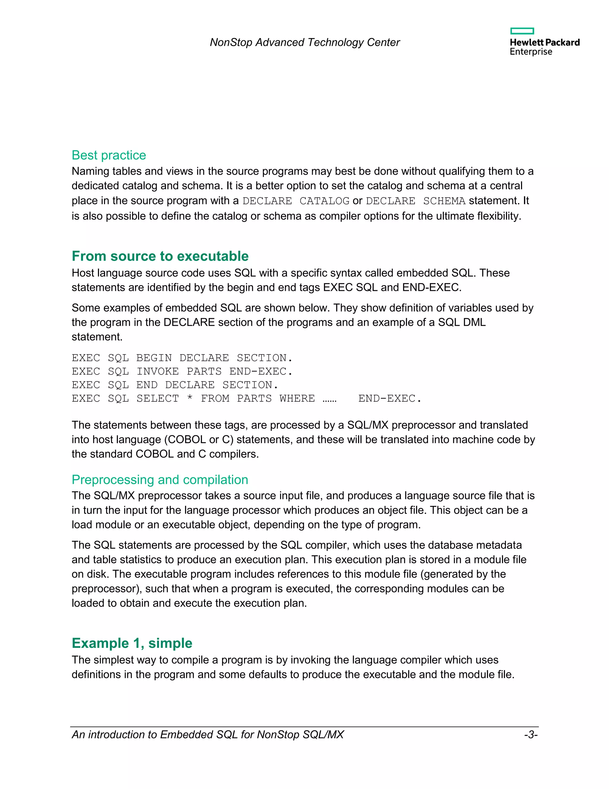 Introduction to embedded sql for NonStop SQL | PDF