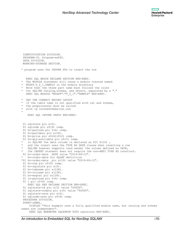 Introduction to embedded sql for NonStop SQL | PDF