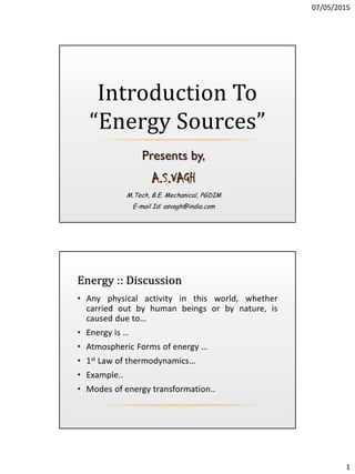 Introduction to Energy Sources | PDF