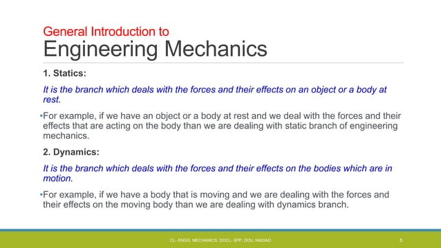 INTRODUCTION TO ENGINEERING MECHANICS - SPP.pptx | Physics | Science