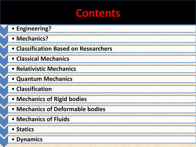 Introduction to engineering mechanics: Classification | PPTX