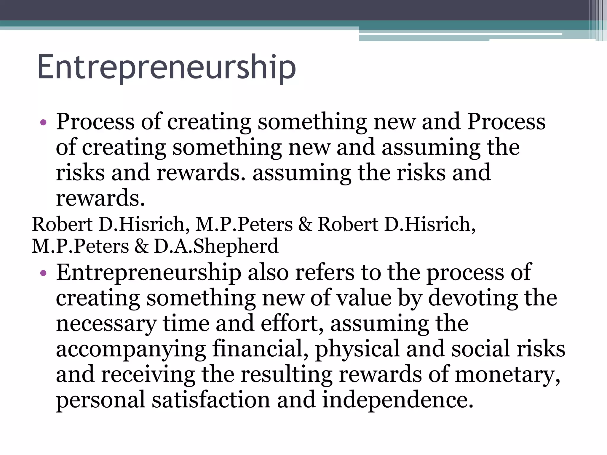 Introduction to entrepreneur and entrepreneurship | PPT