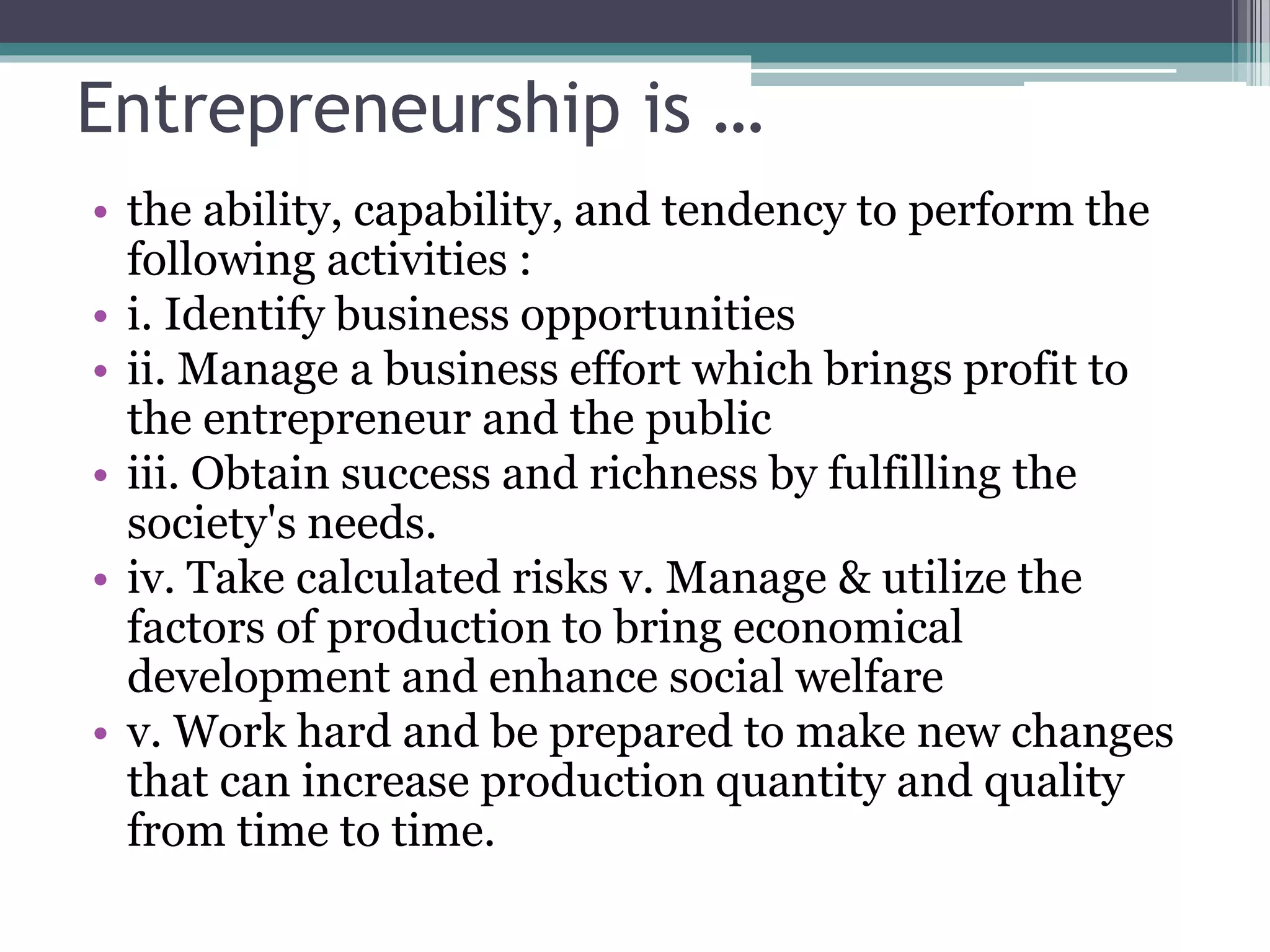 Introduction to entrepreneur and entrepreneurship | PPT