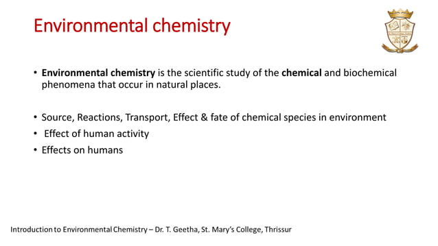 Introduction to environmental chemistry | PPT