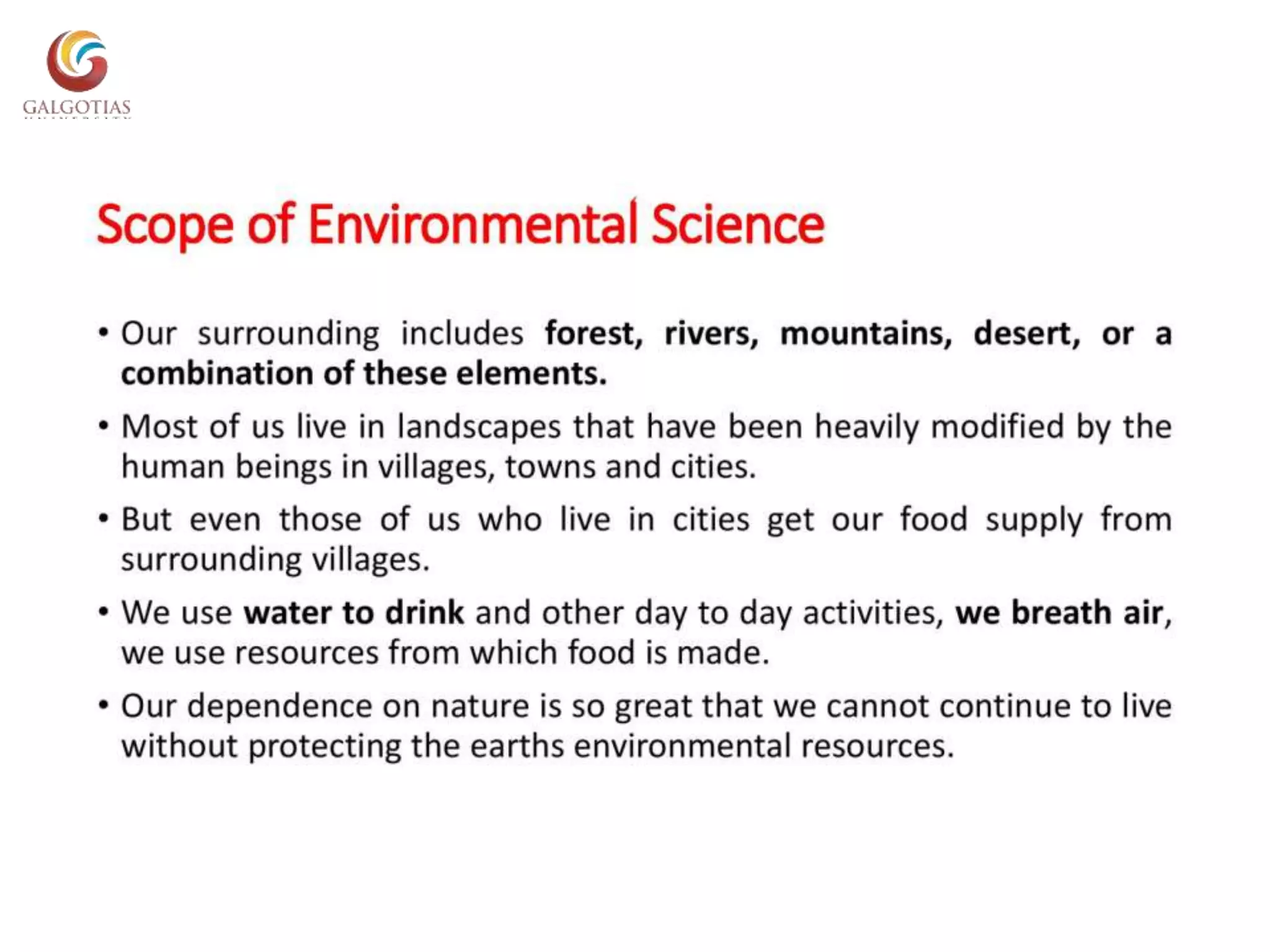 Introduction to enviormental sciences, definition scope and importance ...