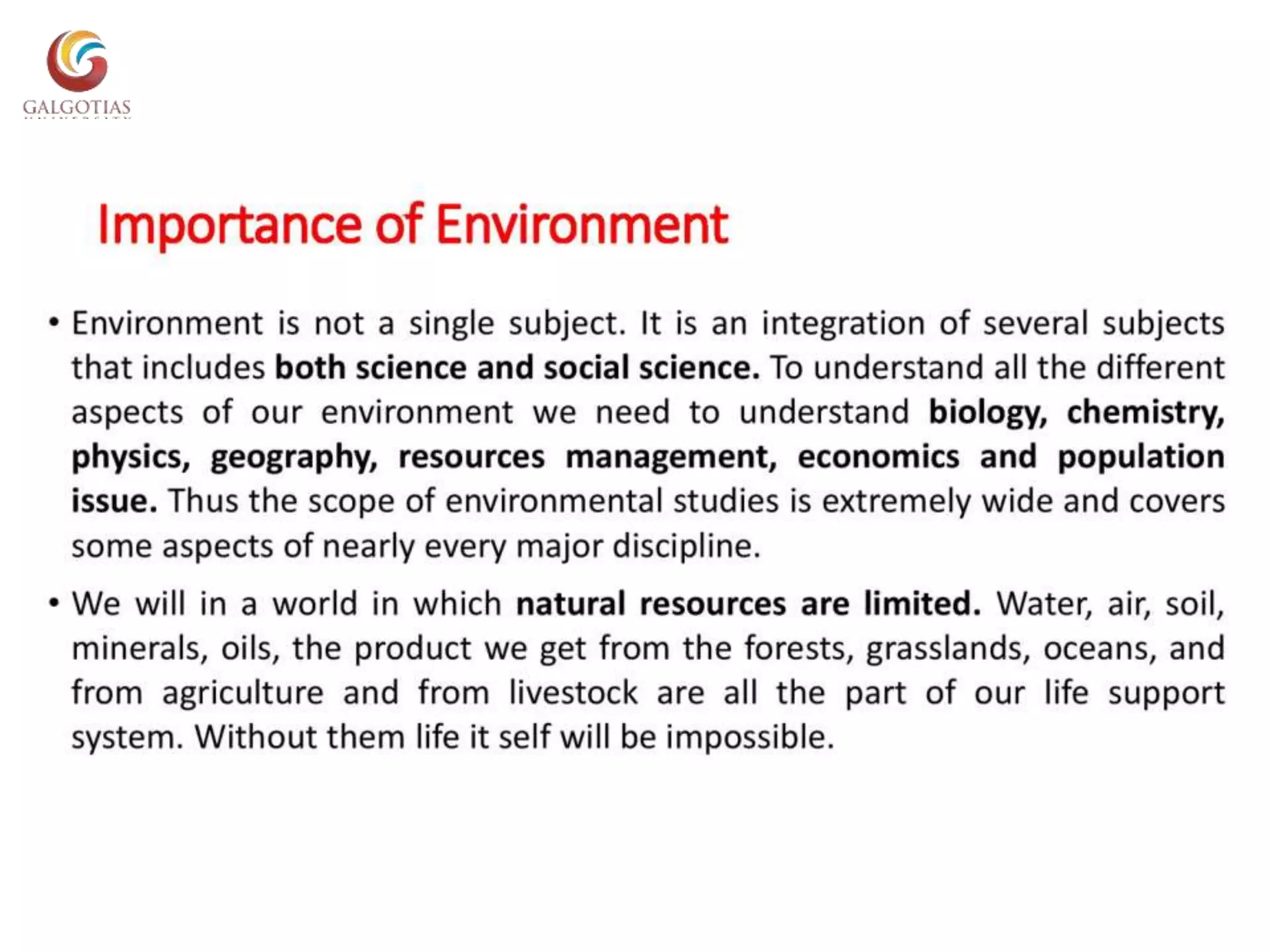 Introduction to enviormental sciences, definition scope and importance ...
