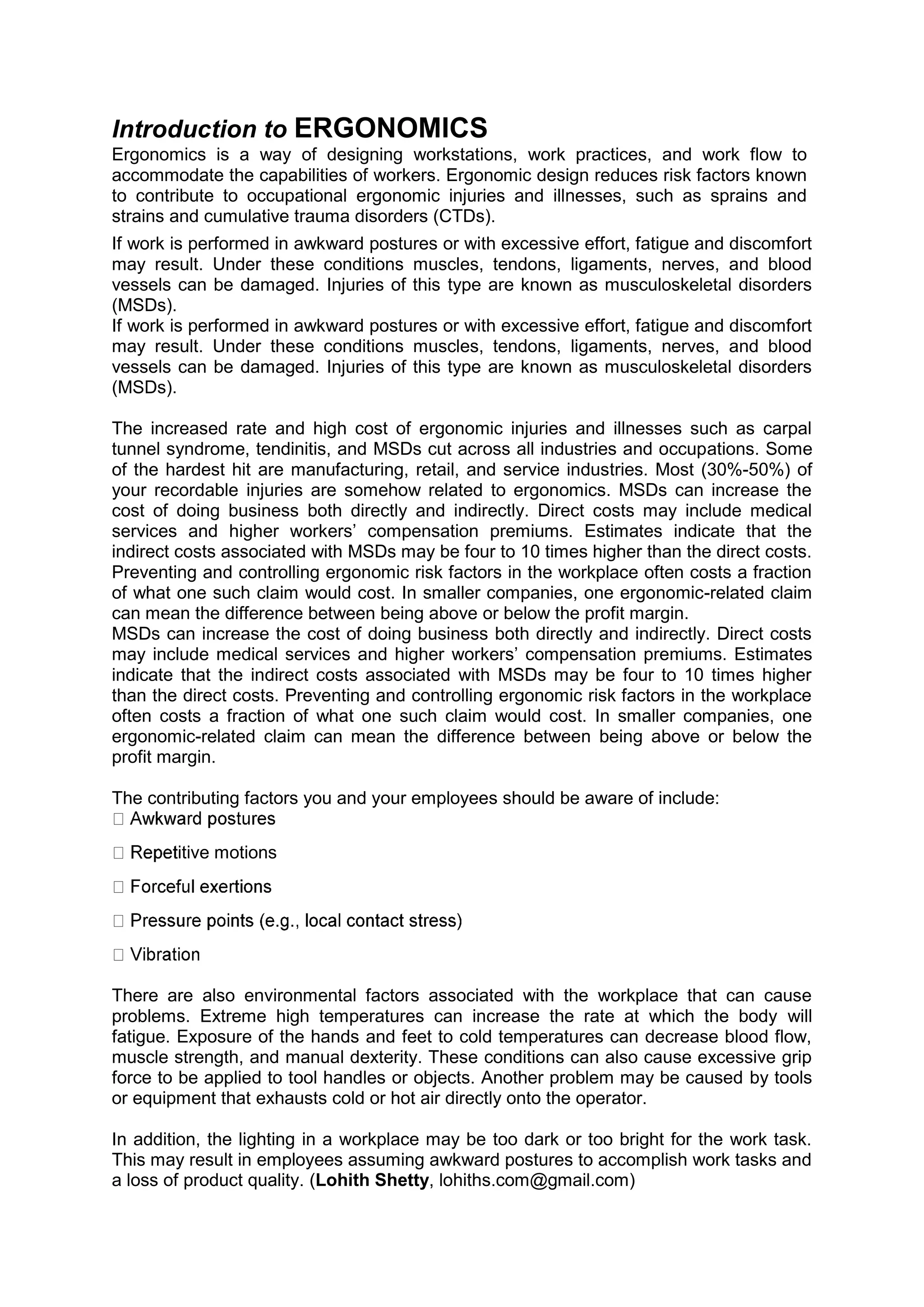 Introduction to Ergonomics | PDF