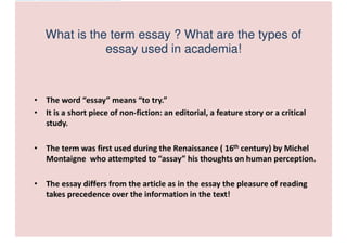 INTRODUCTION TO ESSAY TYPES | PPT