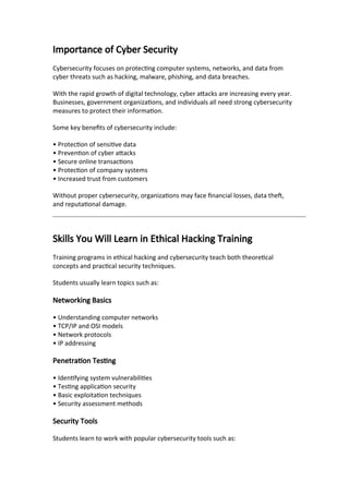 Comprehensive Guide to Ethical Hacking and Cybersecurity Careers | DOCX