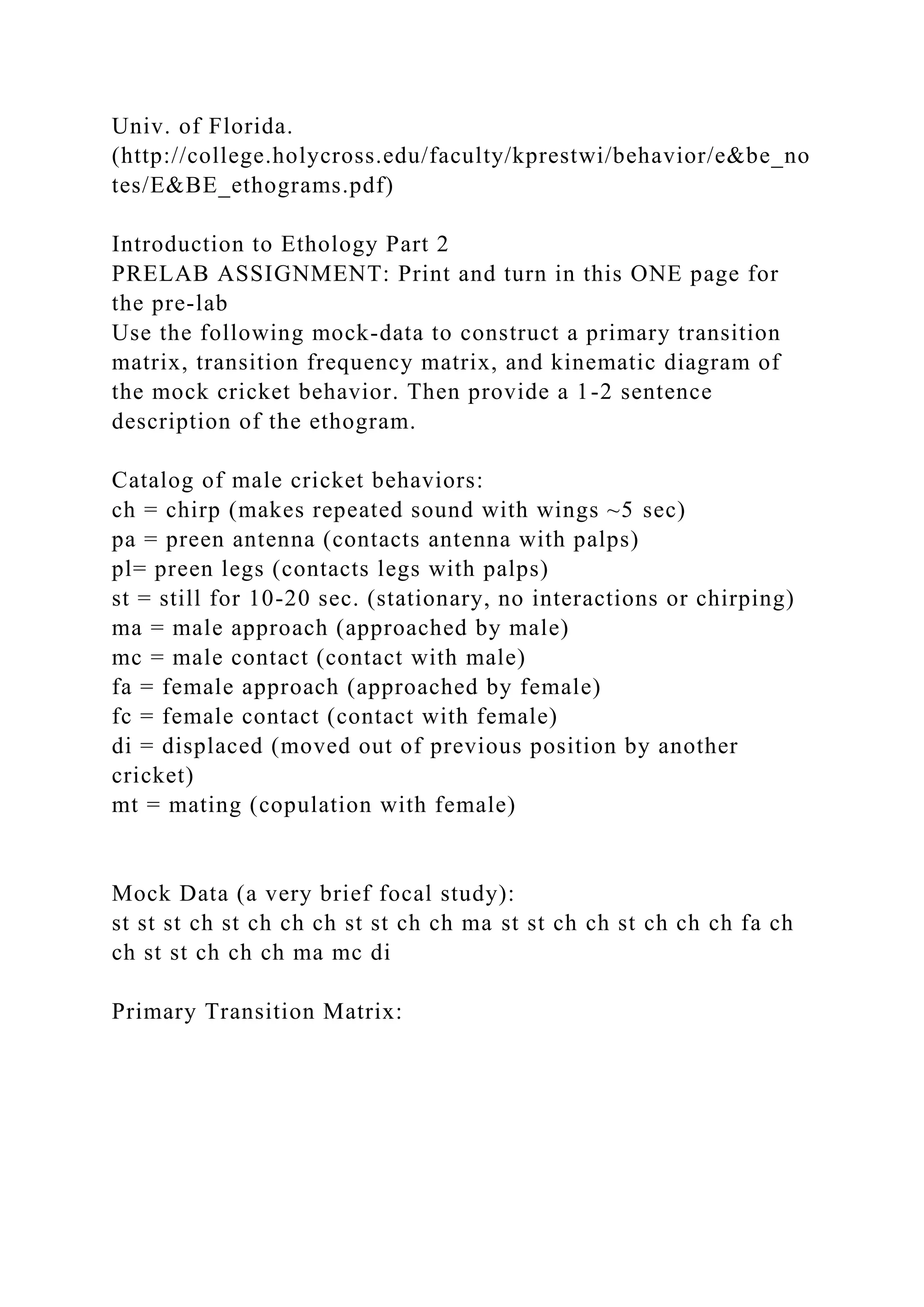 Introduction to Ethology Part 2 Quantifying BehaviorBio 112 Lab.docx
