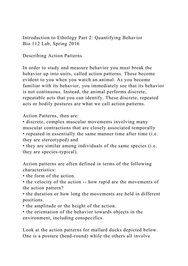 Introduction to Ethology Part 2 Quantifying BehaviorBio 112 Lab.docx