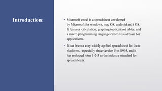 Introduction to MS excel | PPTX