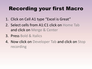 Introduction To Excel 2007 Macros | PPT