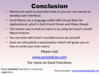 Introduction To Excel 2007 Macros | PPT