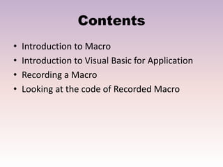 Introduction To Excel 2007 Macros | PPT
