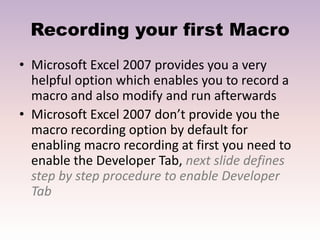 Introduction To Excel 2007 Macros | PPT