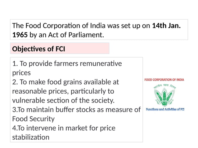 Introduction to FCI ( food corporation of India) .pptx