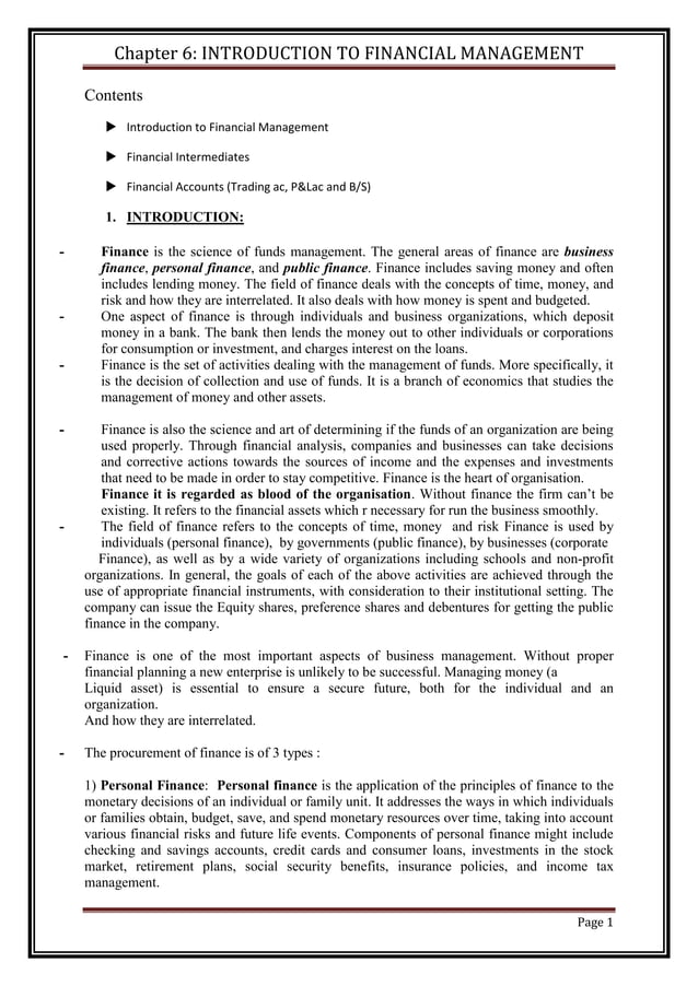 Introduction to financial management | DOCX | Business Accounting ...