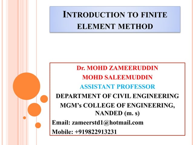 Introduction to finite element method 19.04.2018