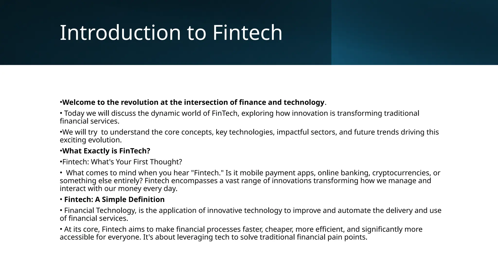 Introduction to Fintech for management students | PPTX