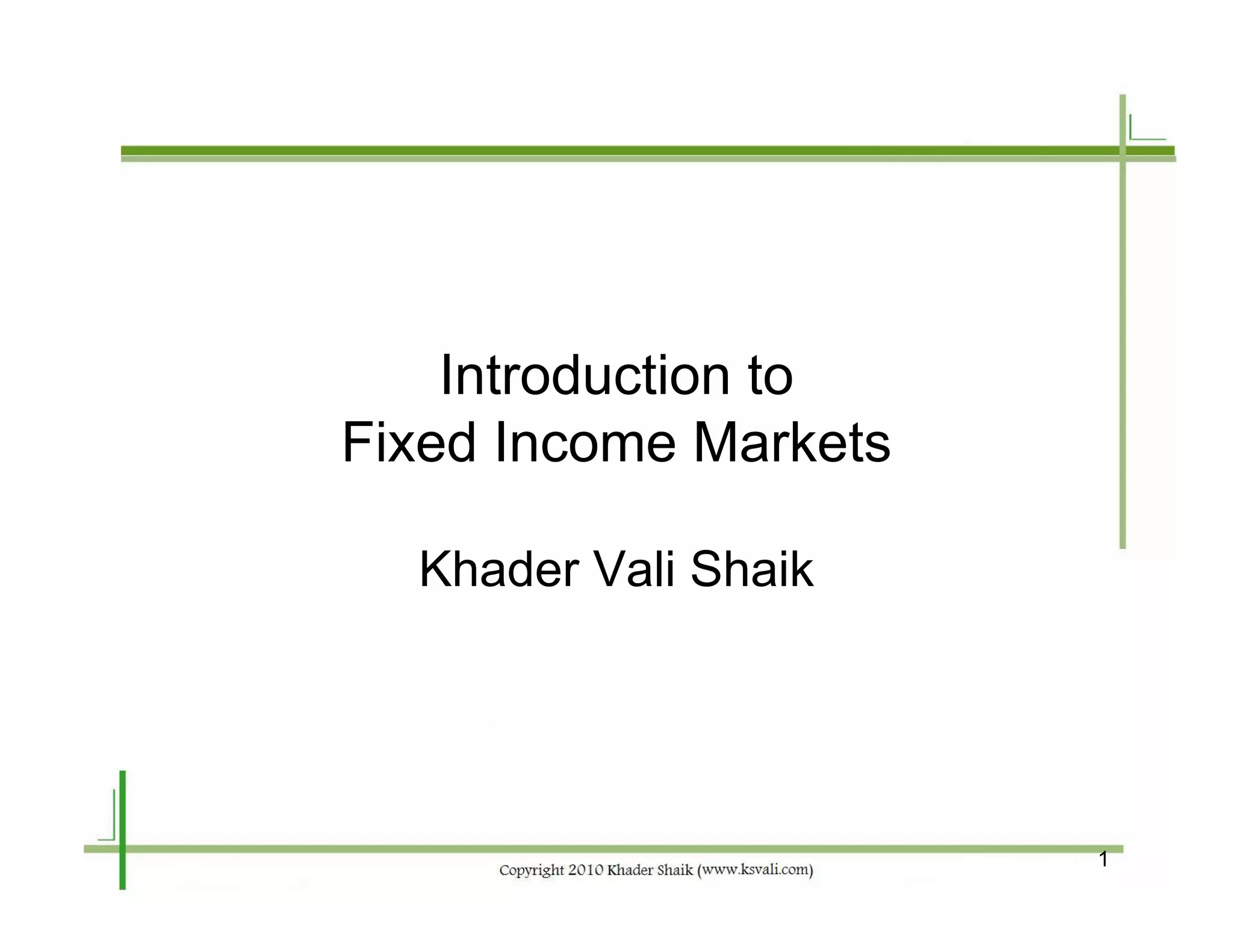 Introduction To Fixed Income Markets | PDF