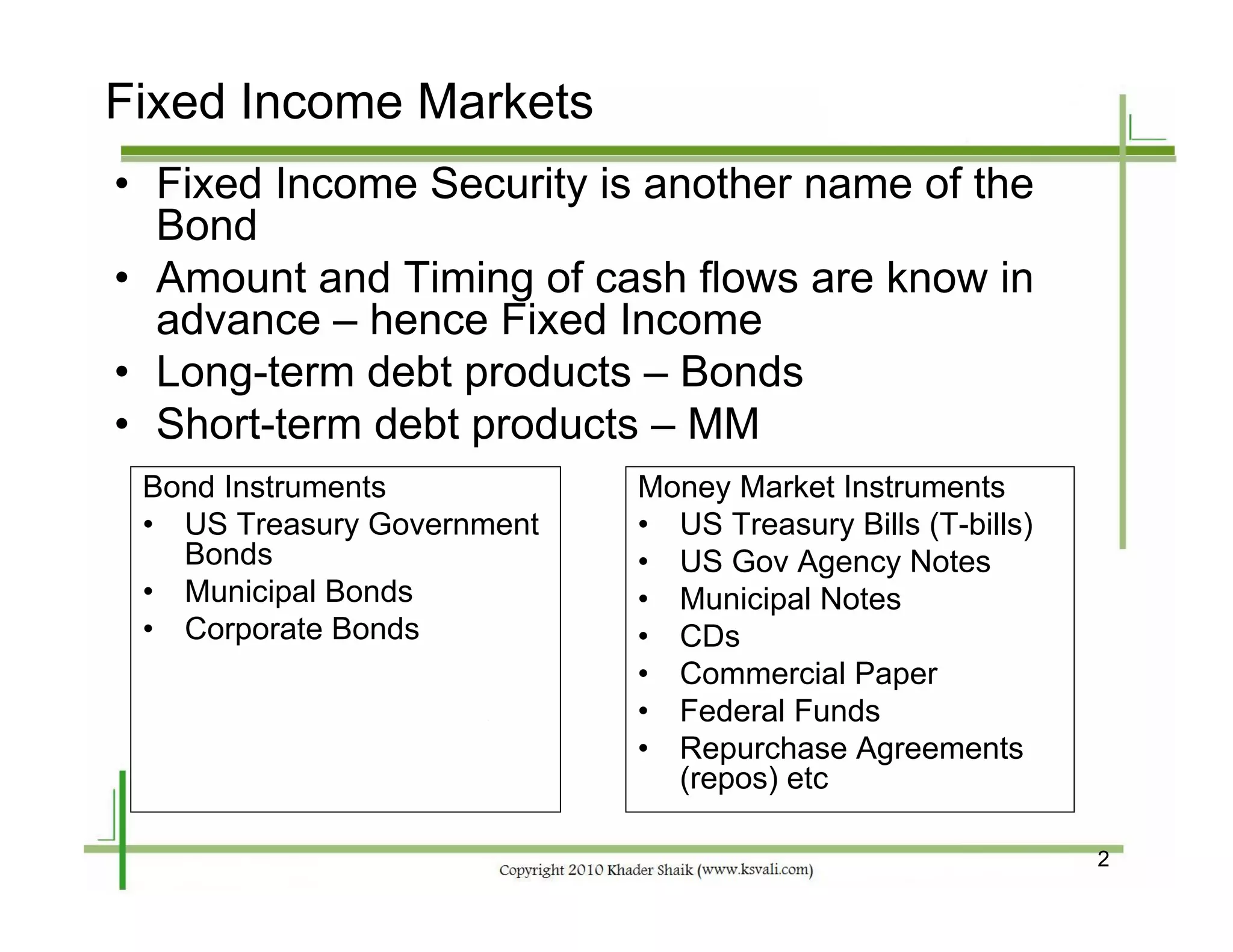 Introduction To Fixed Income Markets | PDF