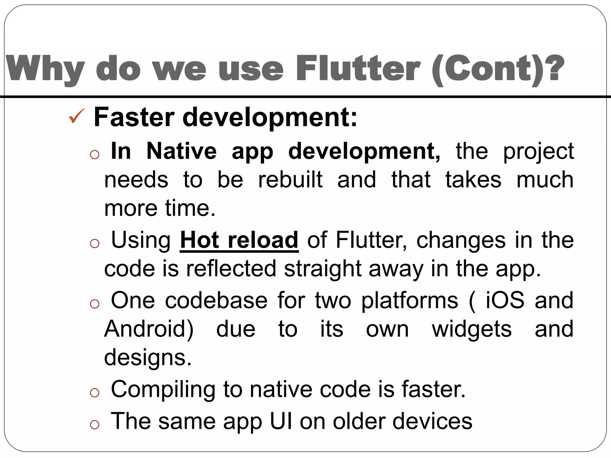 Introduction to flutter's basic concepts | PPTX | Programming Languages | Computing