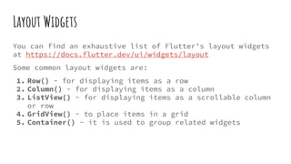 Introduction To Flutter - Widgets.pptx | Computer Software and Applications | Computing