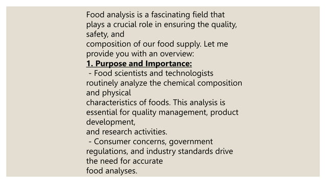 INTRODUCTION TO FOOD ANALYSIS .pptx | Food Industry | Industries