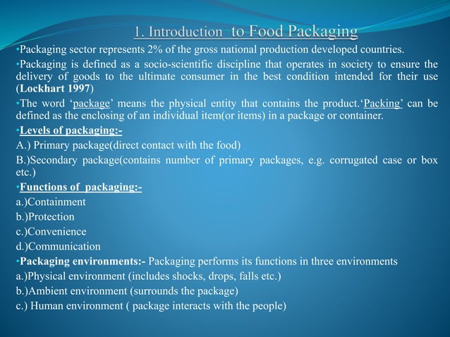 Introduction to food packaging sir ppt) | PPTX | Chemistry | Science