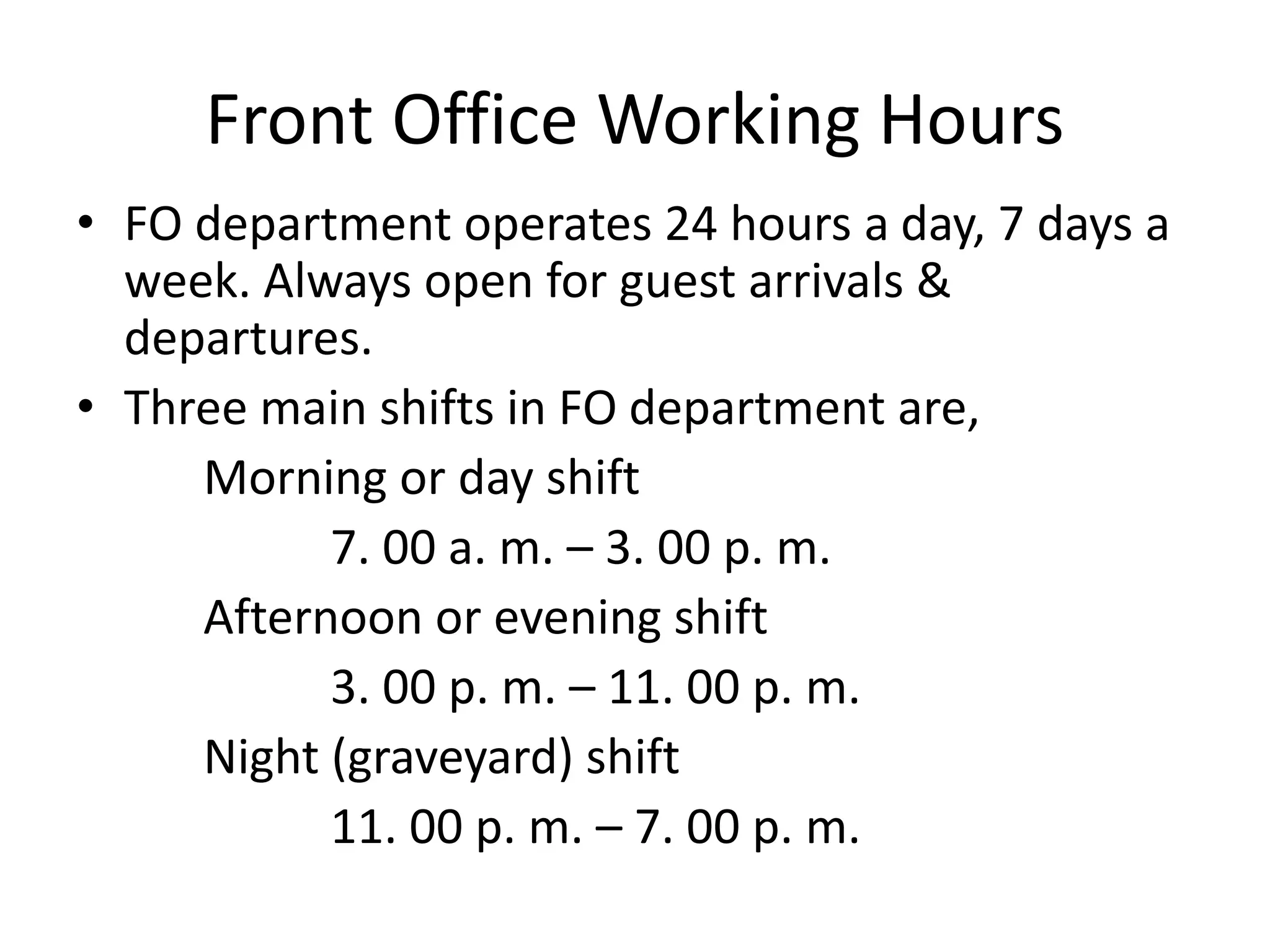 Introduction to front office organization, hierarchy, duties and ...