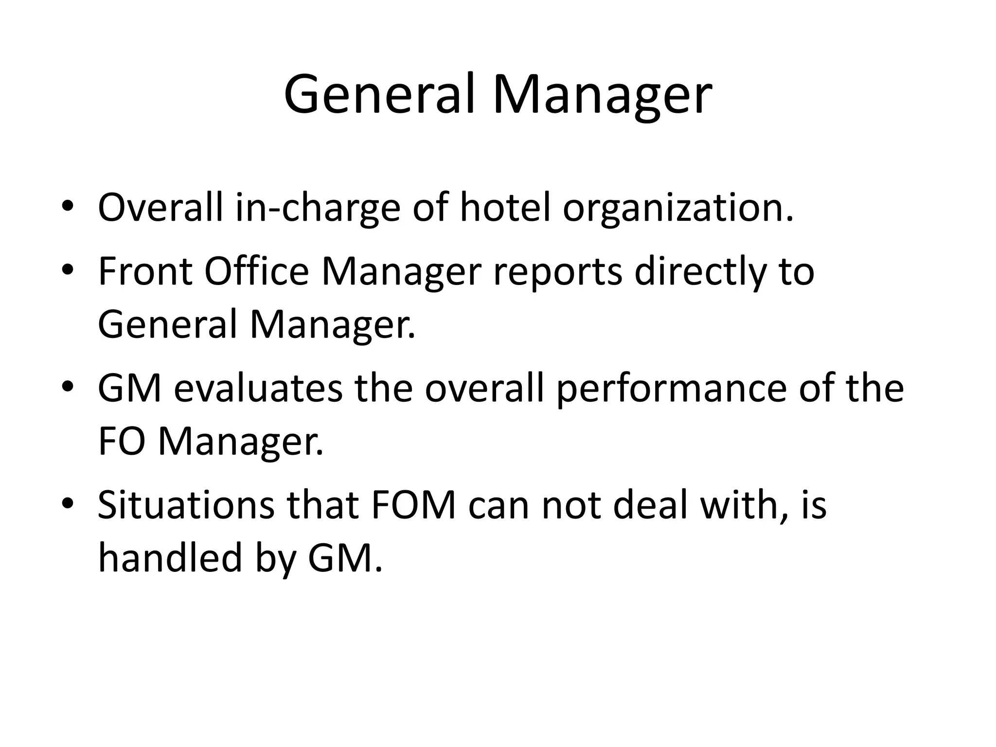 Introduction to front office organization, hierarchy, duties and ...
